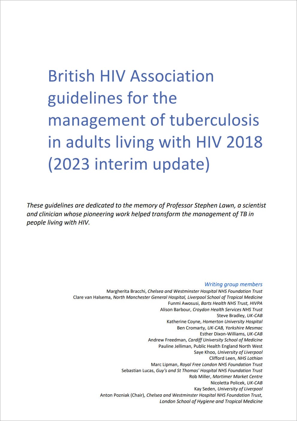 BHIVA guidelines for the management of tuberculosis in adults living with HIV 2018 (2023 interim ...