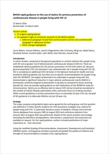 BHIVA rapid guidance on the use of statins for primary prevention of ...